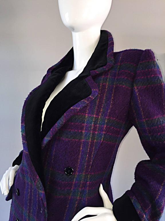 Vintage Emanuel Ungaro Purple, Green, Fuchsia Plaid Wool and Velvet ...