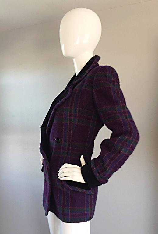 Vintage Emanuel Ungaro Purple, Green, Fuchsia Plaid Wool and Velvet ...