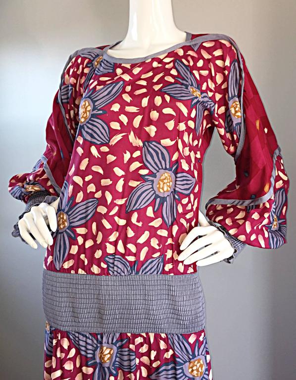 Vintage Jeanne Marc 1980s Drop Waist Boho 80s Dress Colorful Floral ...