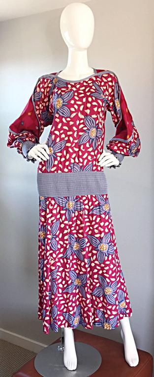 Vintage Jeanne Marc 1980s Drop Waist Boho 80s Dress Colorful Floral ...