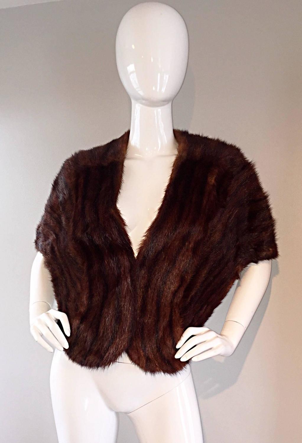 Beautiful 1950s 50s Vintage Beaver Fur Brown Shawl Stole Jacket For ...