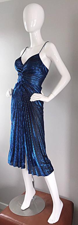 Vintage New Leaf Samir 1970s 70s Sexy Blue Metallic Pleated Disco Dress ...