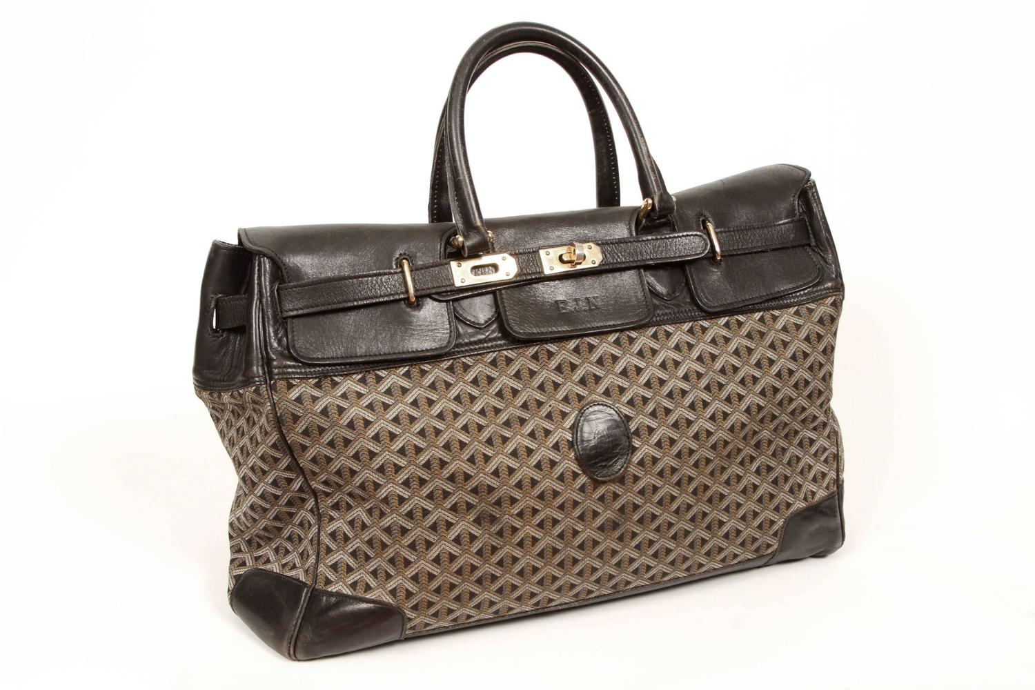 Vintage Oversized Goyard Travel Bag Tote w/Gold Tone Hardware and ...