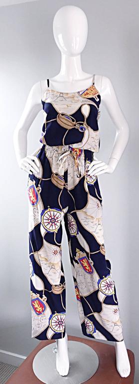 Rare Vintage Gucci Nautical ' Maps + Compass ' Silk Pant Set Jumpsuit ...