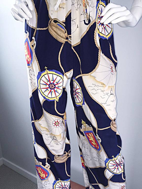 Rare Vintage Gucci Nautical ' Maps + Compass ' Silk Pant Set Jumpsuit ...