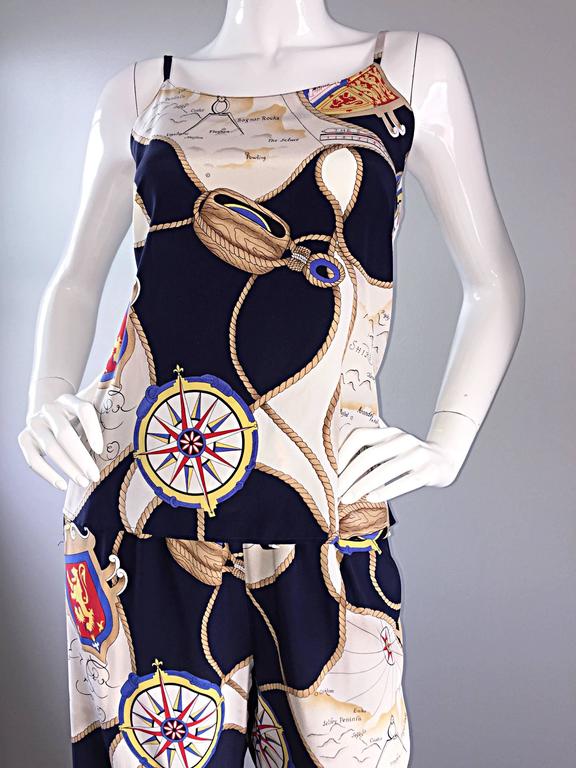 Rare Vintage Gucci Nautical ' Maps + Compass ' Silk Pant Set Jumpsuit ...