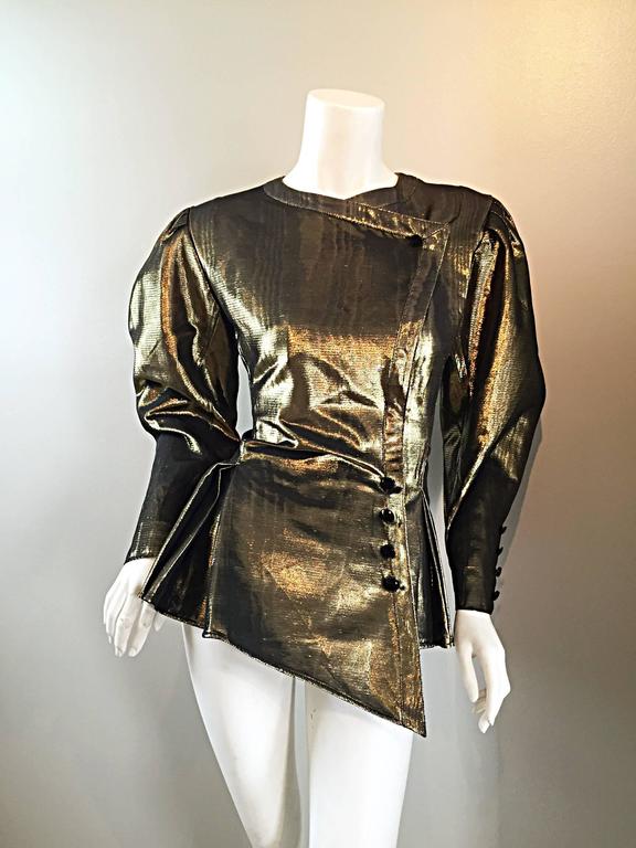 Amazing Vintage Emanuel Ungaro Couture Gold Metallic Avant Garde Peplum Jacket For Sale at ...