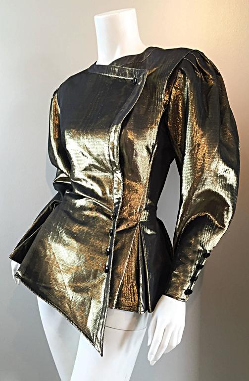 Amazing Vintage Emanuel Ungaro Couture Gold Metallic Avant Garde Peplum Jacket For Sale at ...