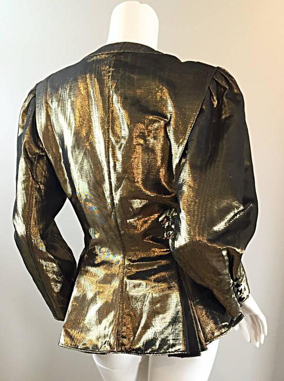 Amazing Vintage Emanuel Ungaro Couture Gold Metallic Avant Garde Peplum Jacket For Sale at ...
