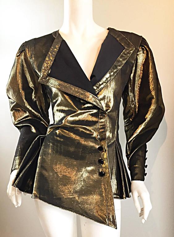 Amazing Vintage Emanuel Ungaro Couture Gold Metallic Avant Garde Peplum Jacket For Sale at ...