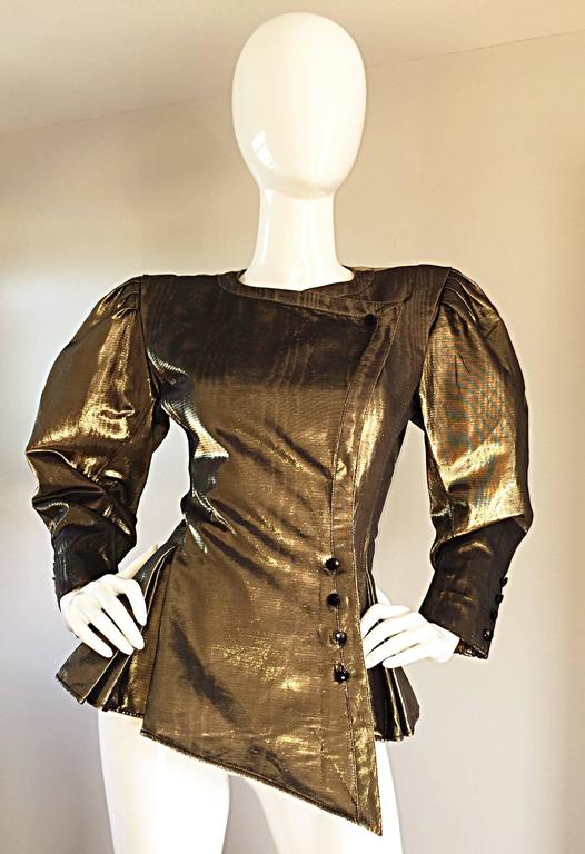 Amazing Vintage Emanuel Ungaro Couture Gold Metallic Avant Garde Peplum Jacket For Sale at ...