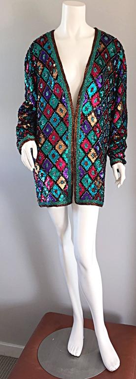Vintage Oleg Cassini Sequined and Beaded Colorful Slouchy ' Stained ...