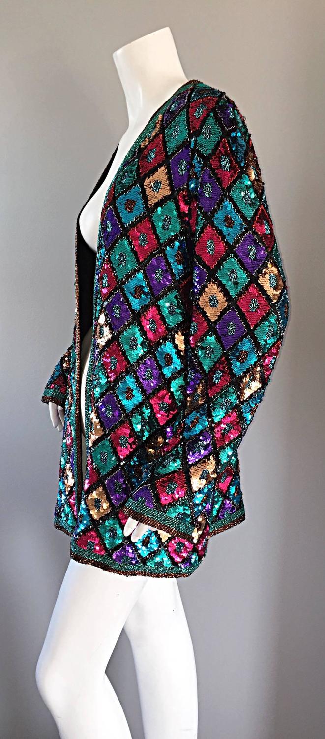 Vintage Oleg Cassini Sequined and Beaded Colorful Slouchy ' Stained ...