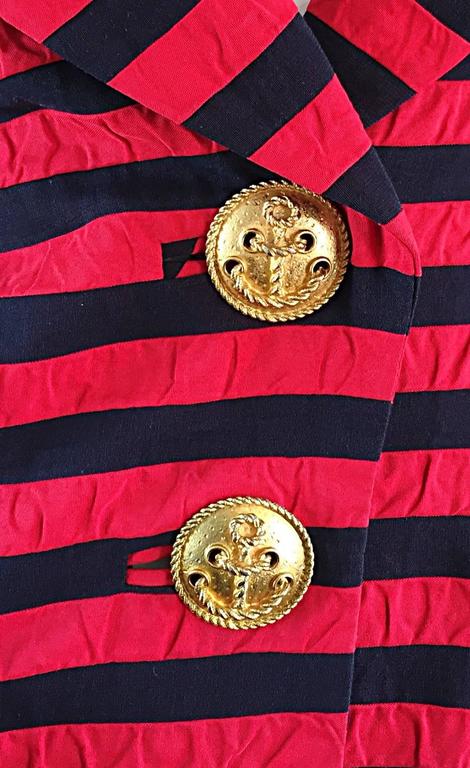Vintage Christian Dior Couture Red + Navy Blue Striped Nautical Blazer ...