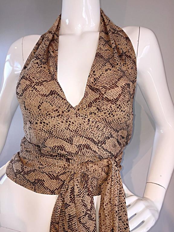 Extraordinary Vintage Sophie Sitbon Snakeskin Python Print Silk Halter ...