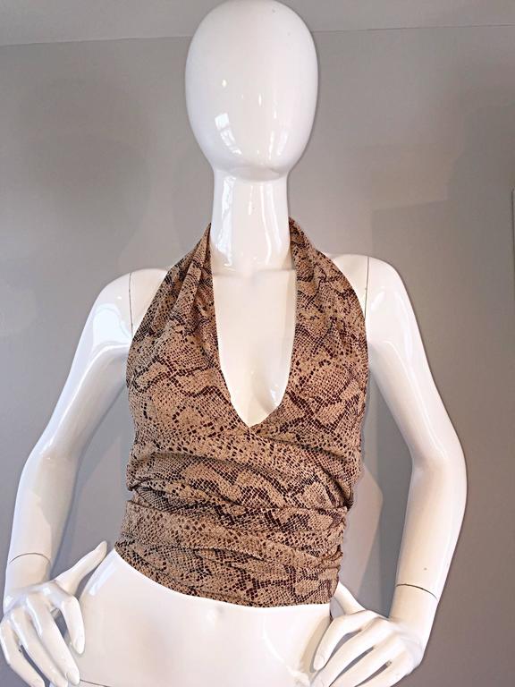Extraordinary Vintage Sophie Sitbon Snakeskin Python Print Silk Halter ...