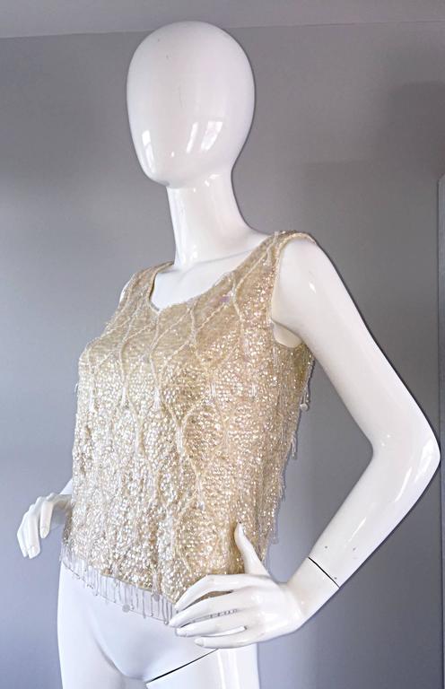 Beautiful 1950s / 1960s Ivory Wool Beaded + Sequins Off - White ...