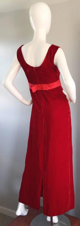 1960s 60s Lipstick Red Velvet Vintage Column Gown w/ Rhinestones at 1stDibs