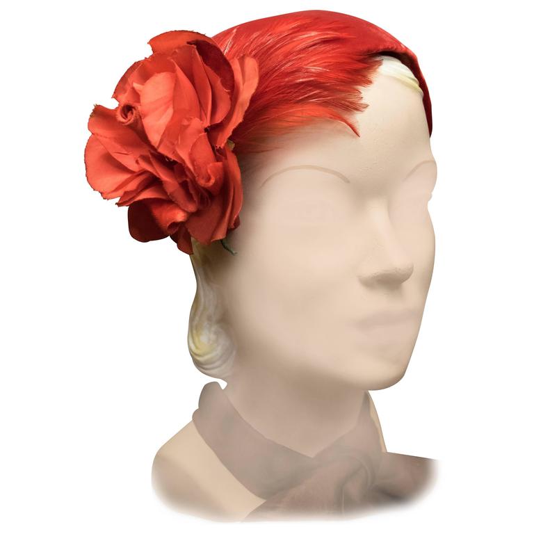 1950s Red Velvet Cocktail Hat at 1stDibs