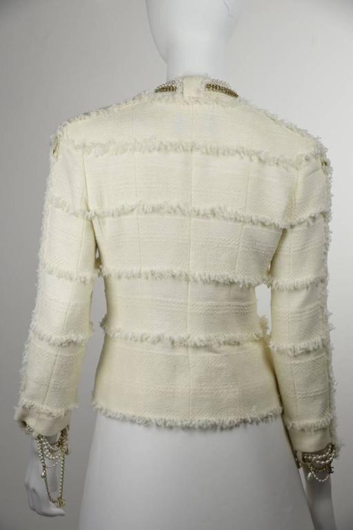 Chanel 08P Demi Couture White Wool Jacket With 20 Pearl and Gold Chains ...
