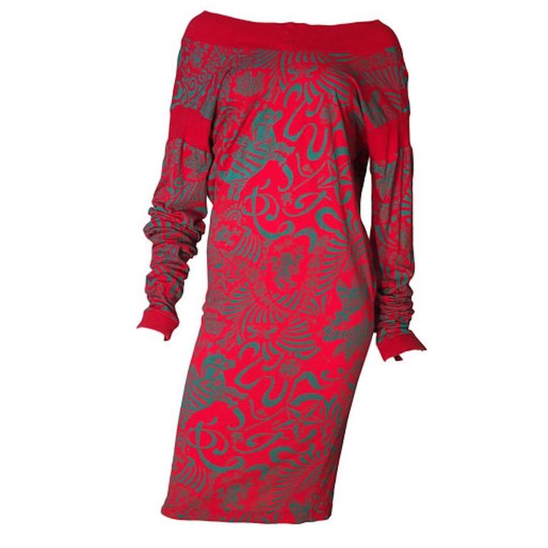 Vintage Body Map Mythical Print Cotton Jersey Oversized Sleeve Dress UK ...