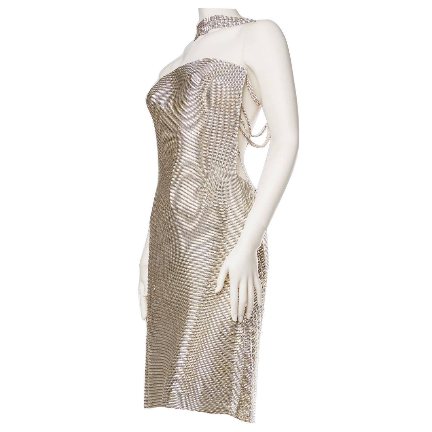 Gianni Versace Couture Metal Mesh Backless Dress with Crystals For Sale ...