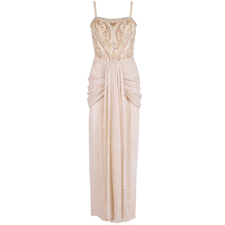 Givenchy Haute Couture Silk Evening Gown w/Beading and Embroidery n ...