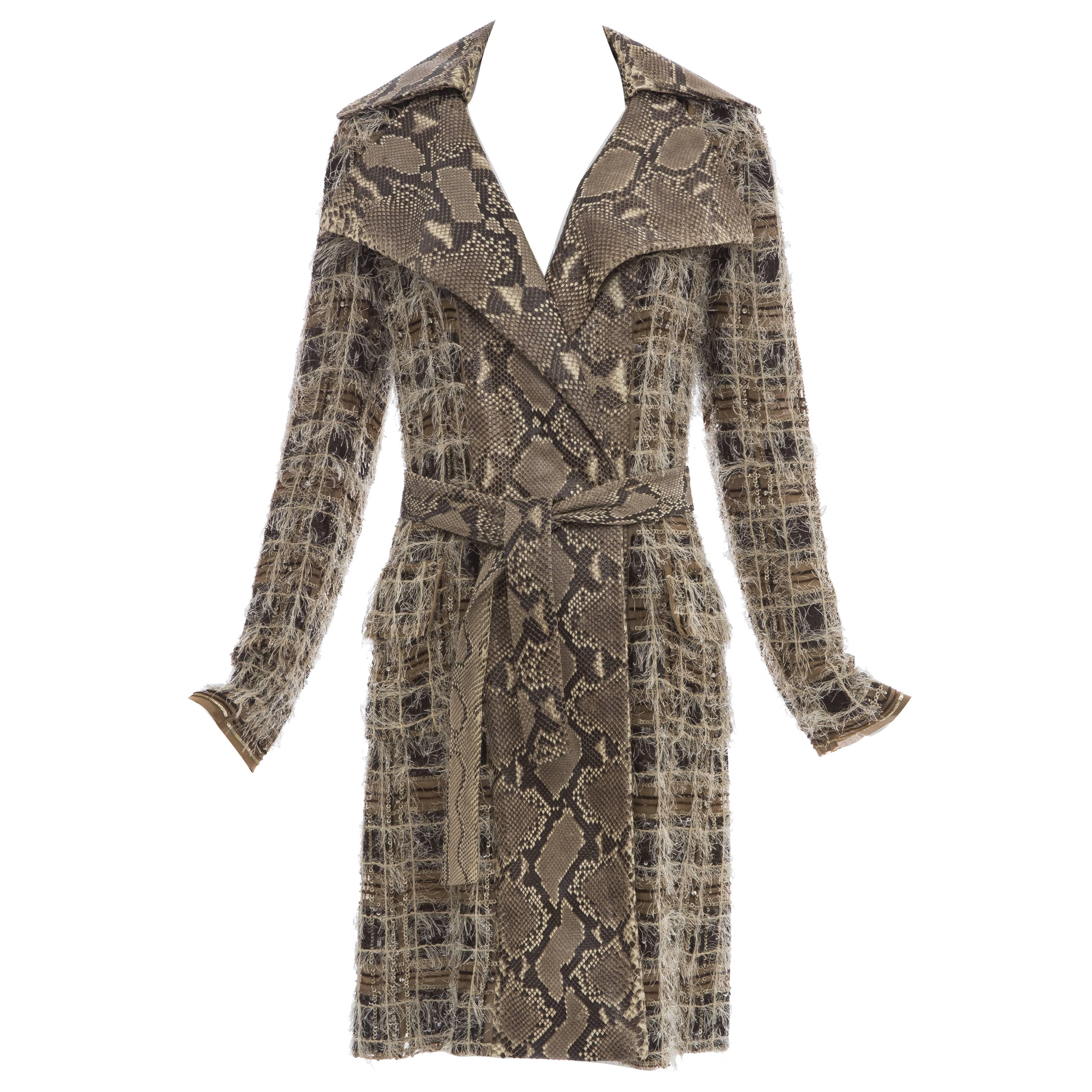 Dolce and Gabbana Runway Python And Silk Chiffon Trench Coat, Spring ...