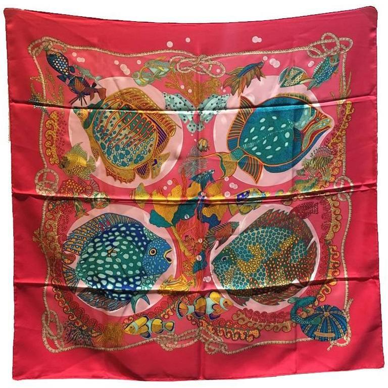 Hermes Vintage Pink Grand Fonds Fish Silk Scarf c1992 at 1stDibs ...
