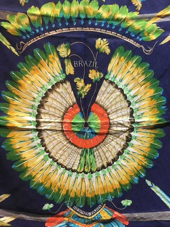 Hermes Vintage Brazil Silk Scarf in Navy Blue at 1stDibs | hermes ...