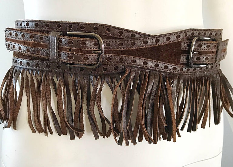 1970s Yves Saint Laurent Brown Leather + Suede Fringe Vintage 70s Boho ...