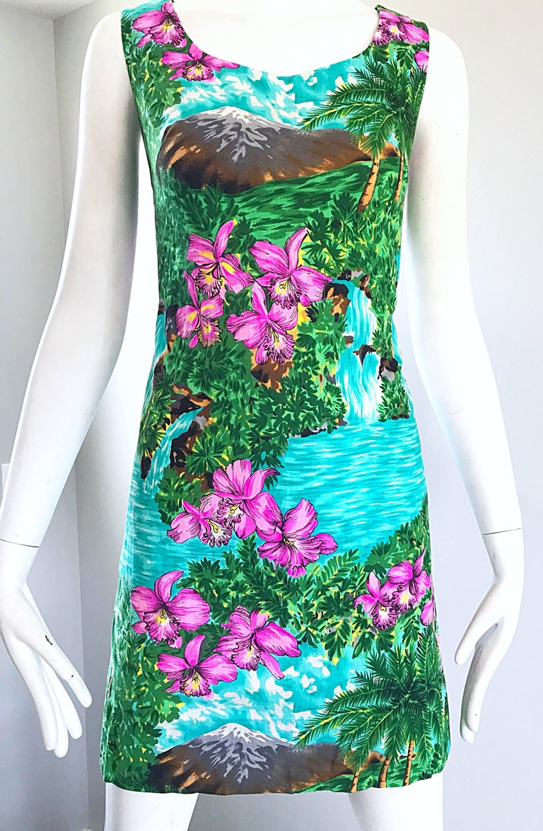 Rare 1960s Novelty Print Dancing Hula Girls Hawaiian Print Mini Shift ...