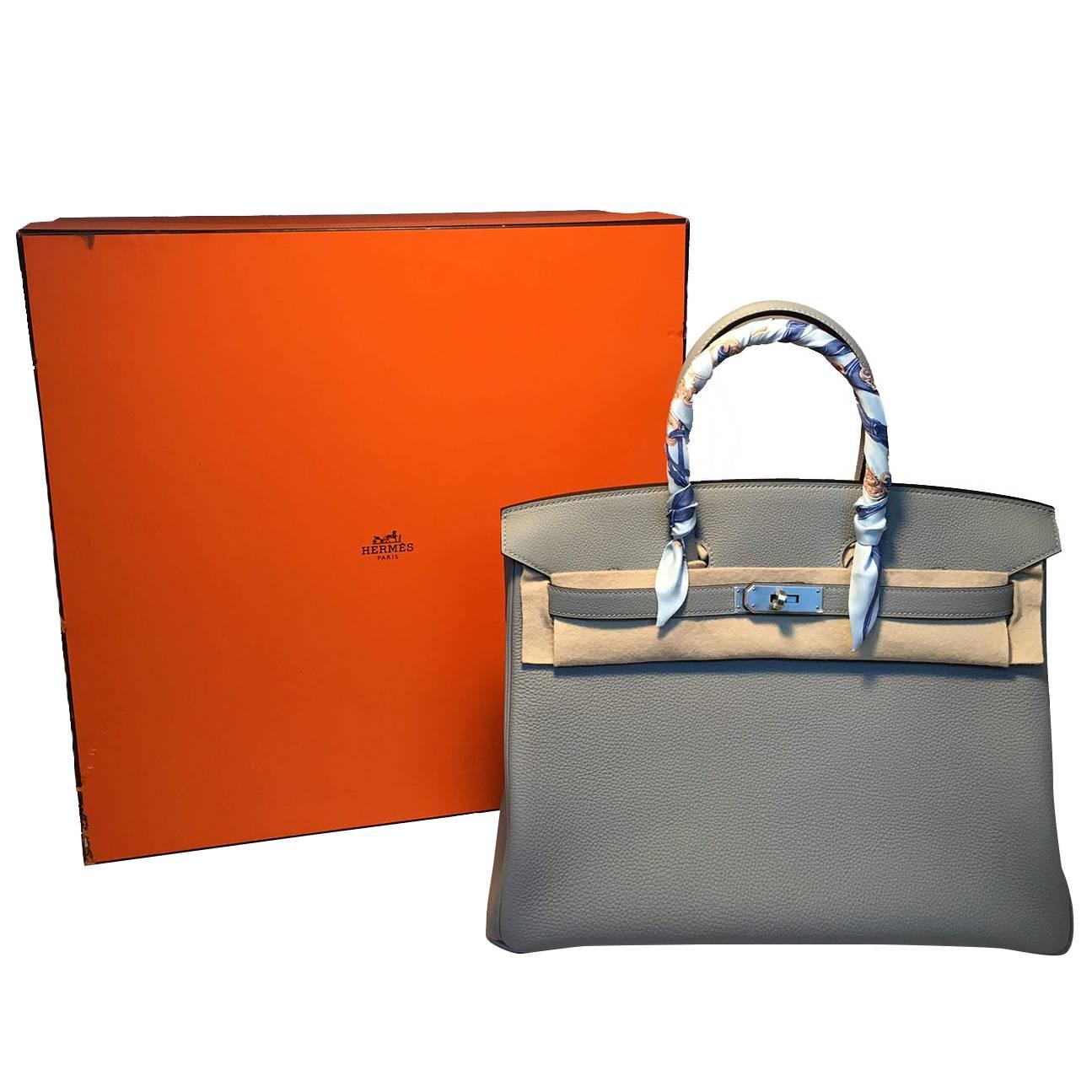 OOAK CUSTOM Hermes Gris Mouette Grey Togo 35cm Birkin Teal Interior ...