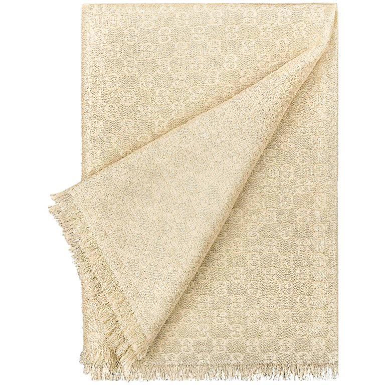 GUCCI Ivory and Metallic Gold GG Guccissima Large Oblong Wool Silk Wrap ...