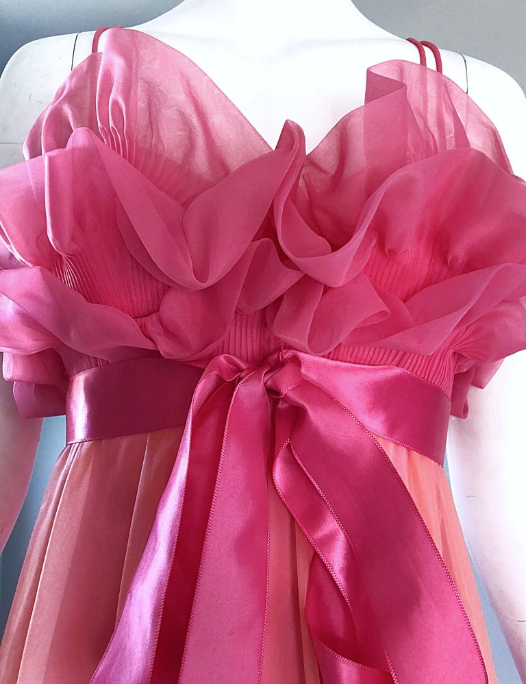 1960s Vanity Fair Negligee Peignoir Hot Pink Ruffled Nightgown Dress at ...