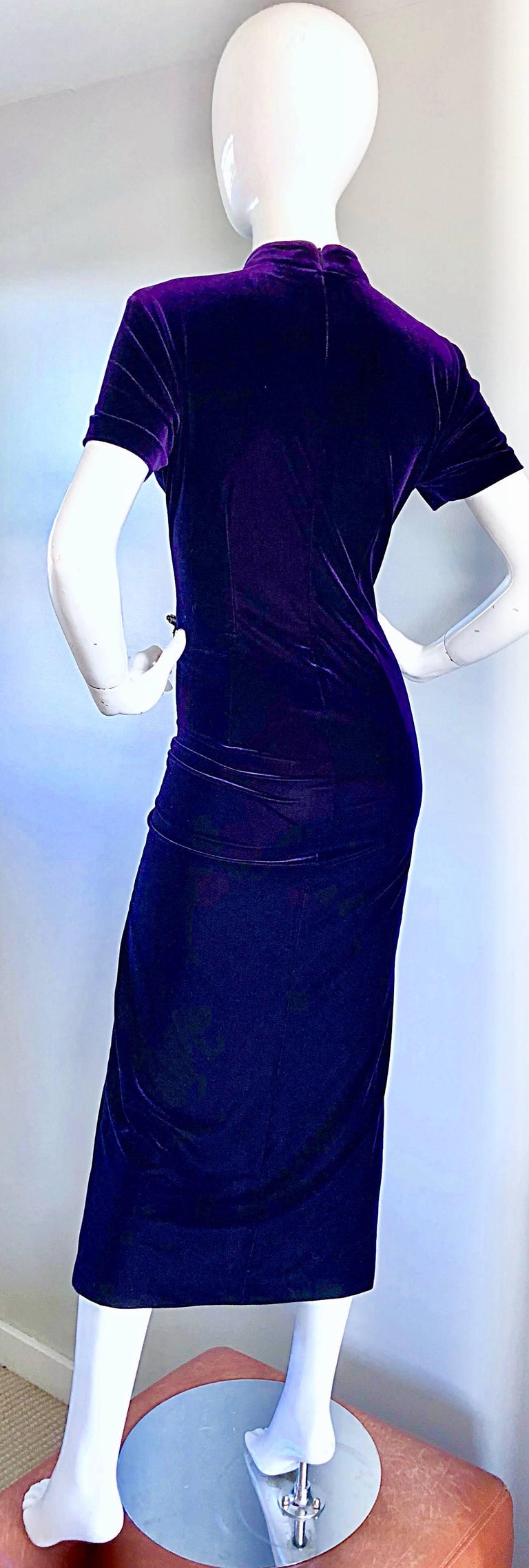 Amazing Vintage Purple Velvet Gold Sequin Rooster Asian Bodycon ...