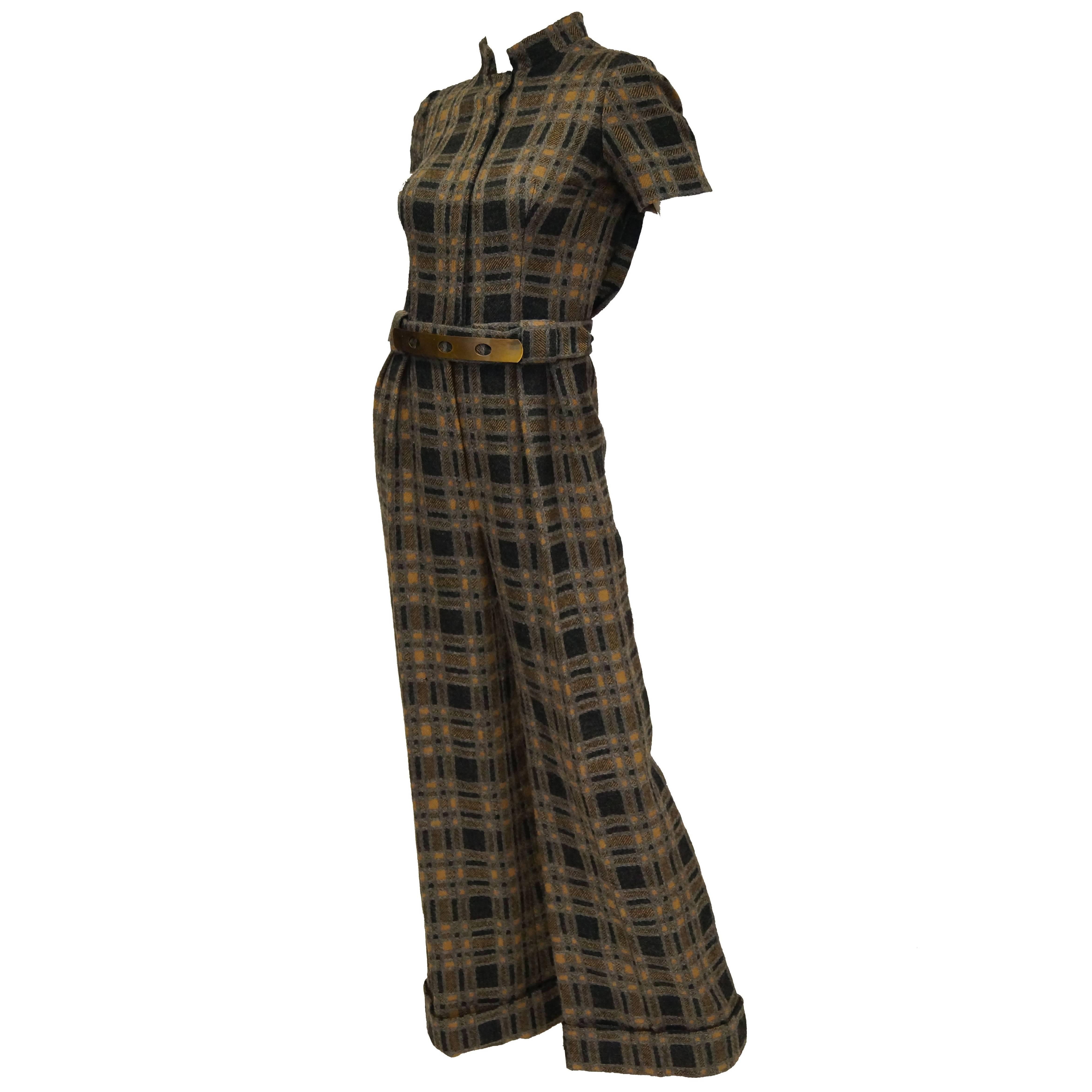 1970s Cardinali Sample Tweed Jumpsuit and Hat 2-4 at 1stDibs