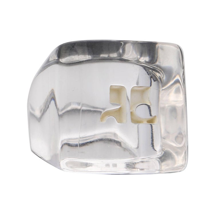 COURREGES c.1970's Clear Lucite "AC" Monogram Ice Cube Statement Ring ...