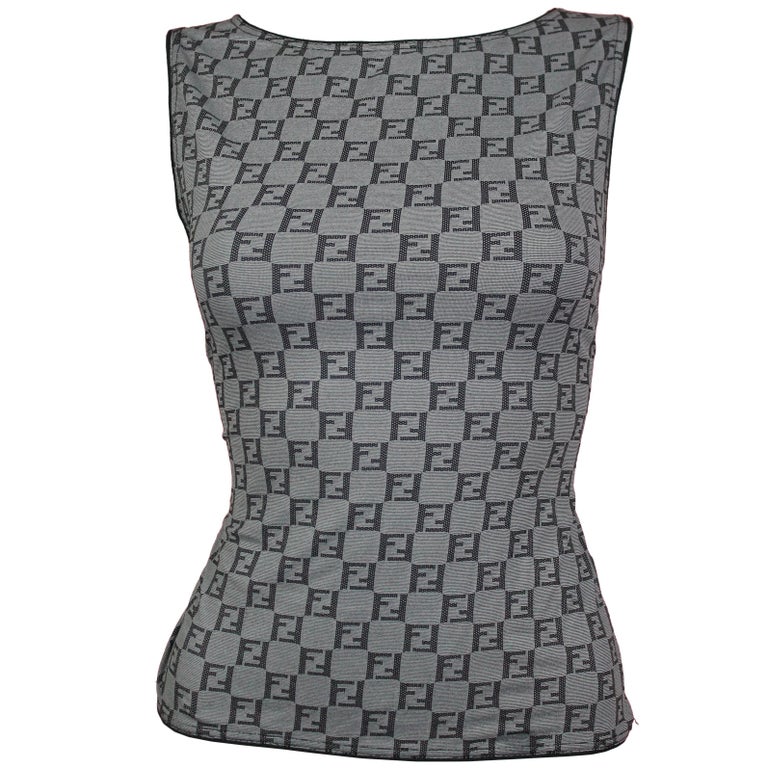 Fendi Monogrammed Grey Tank Top, c. 90's, Size US 8 at 1stDibs
