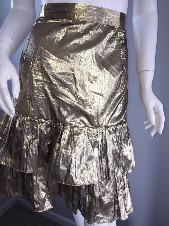 Amazing 1980s 80s Gold Metallic Vintage Tiered Pleated Ruffle Skirt at ...