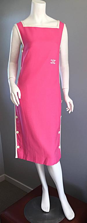 1960s Celine Bubble Gum Pink + White Vintage 60s Shift Dress For Sale ...