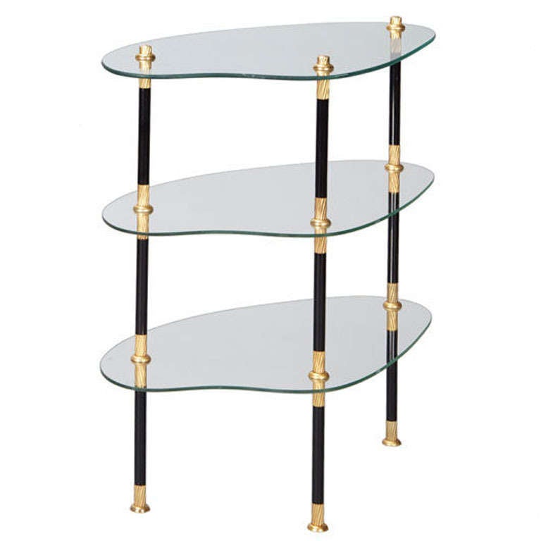 Three Tier Glass and Brass Biomorphic Side Table at 1stDibs