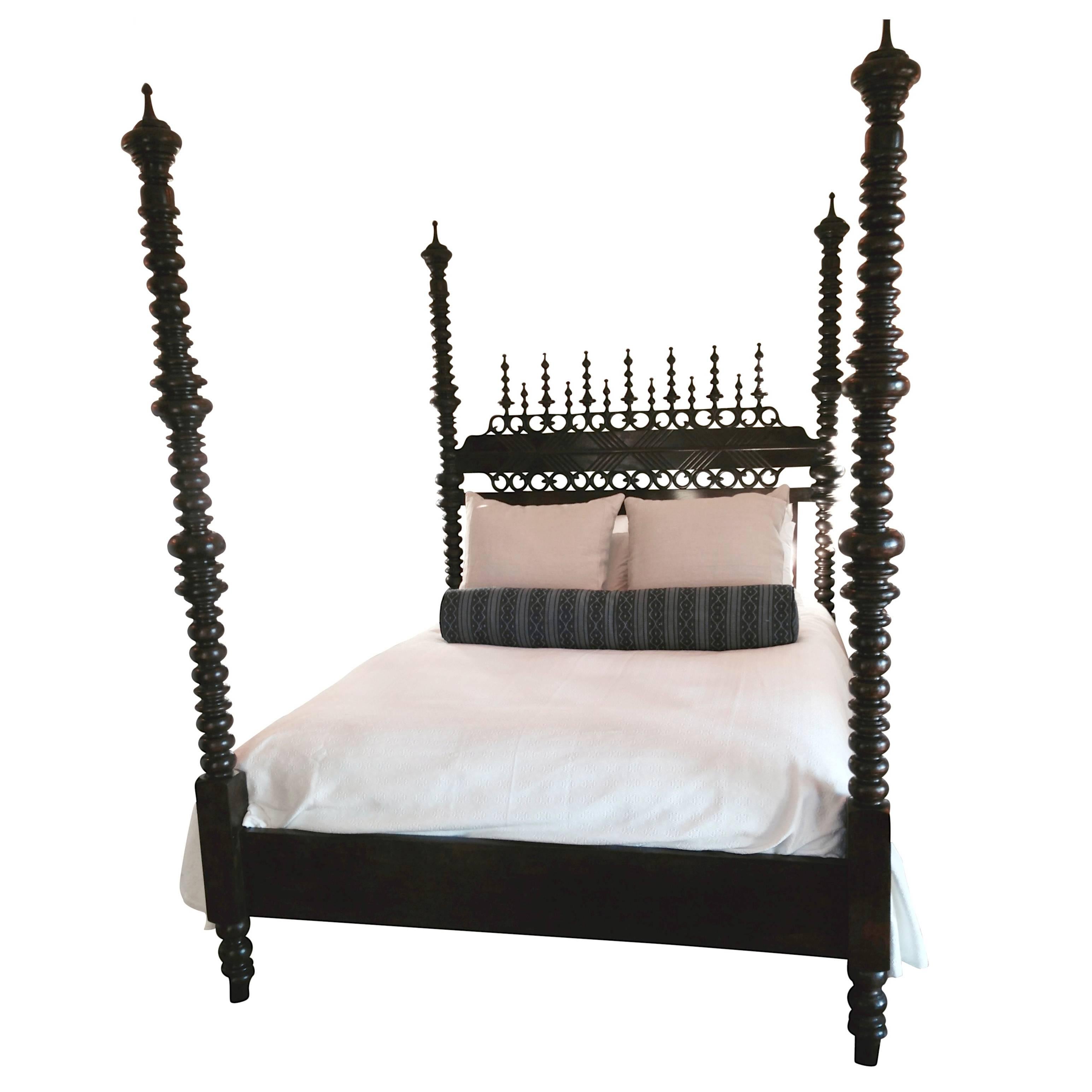 "Miramar" Four Post Walnut Bed in King Haskell Design For Sale at 1stDibs