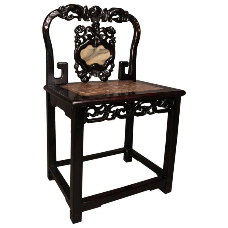 Antique Chinese Hardwood Alter Chair with Marble and Mother-of-Pearl ...