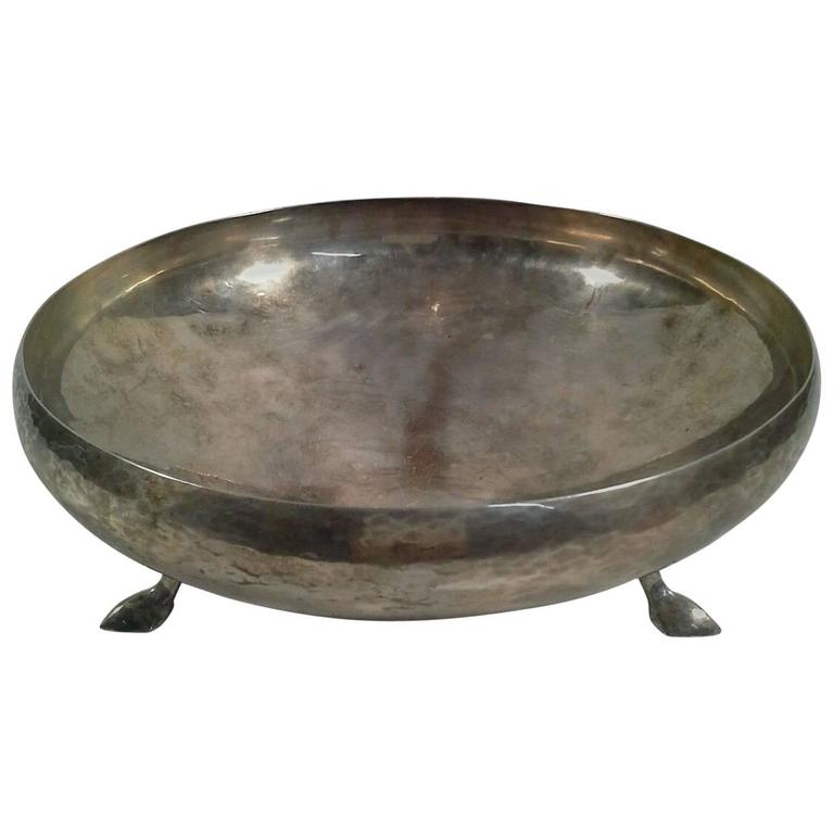 Antique Arts and Crafts Danish Hand-Hammered Sterling Silver Footed ...