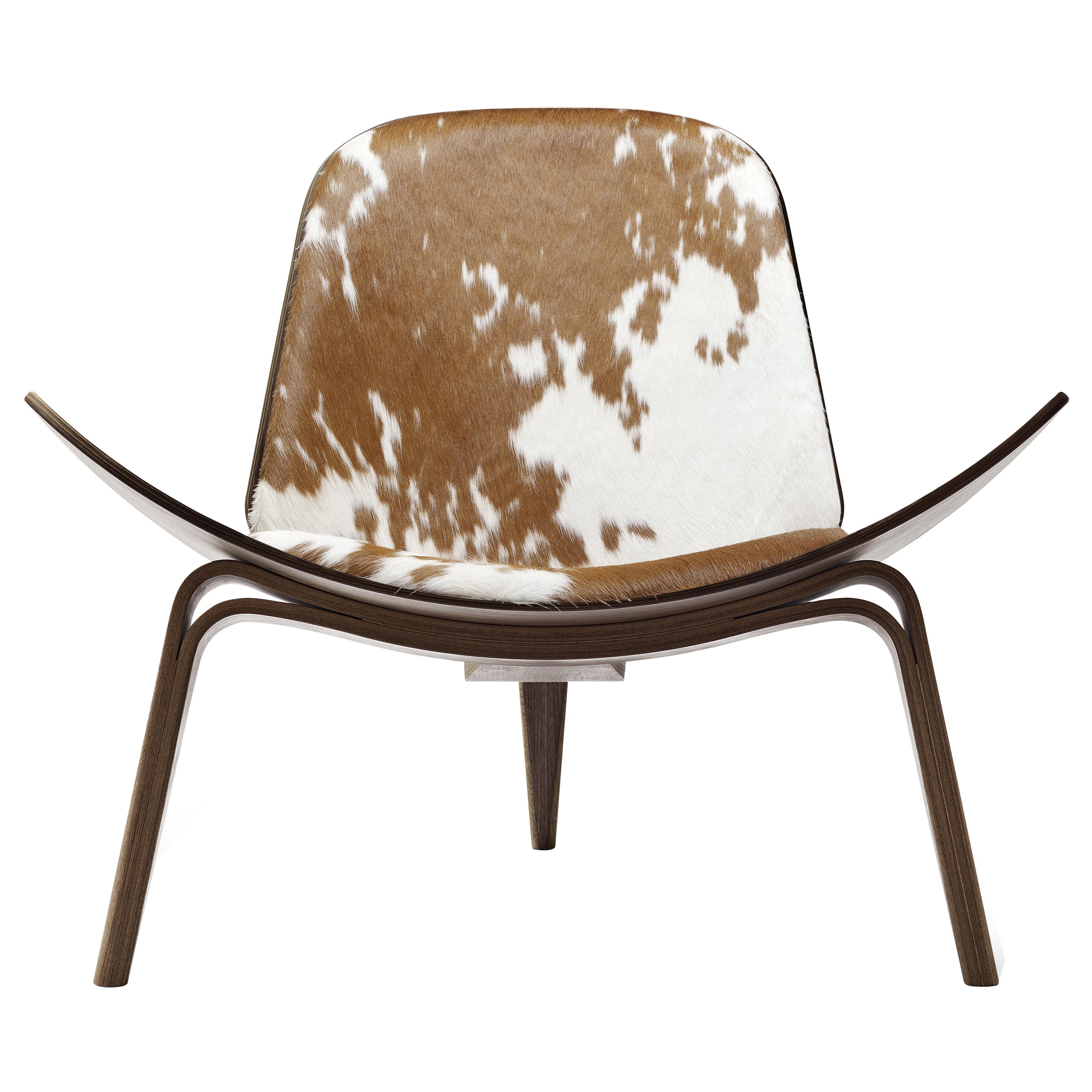 CH07 Shell Chair in Walnut Oil Finish with Brown and White Cowhide Seat ...