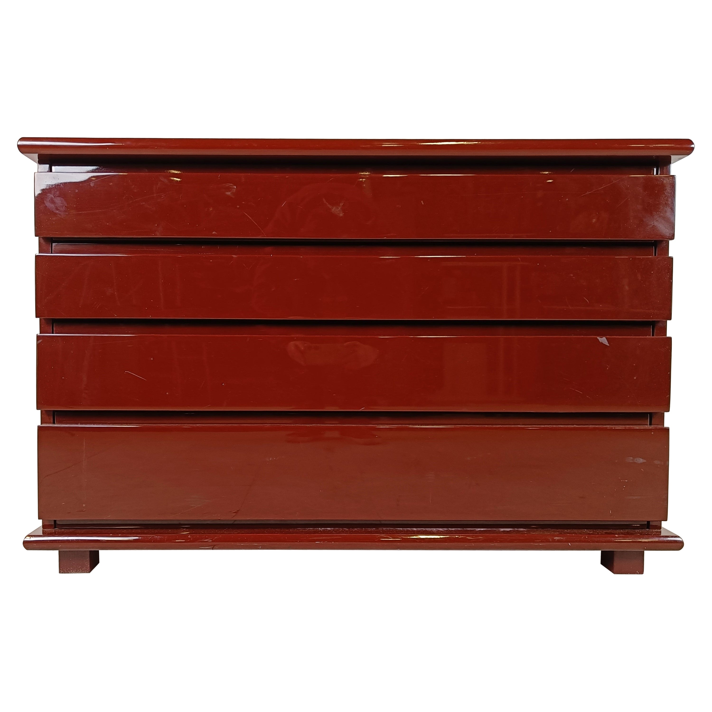 Red lacquer chest of drawers, 1970s For Sale at 1stDibs