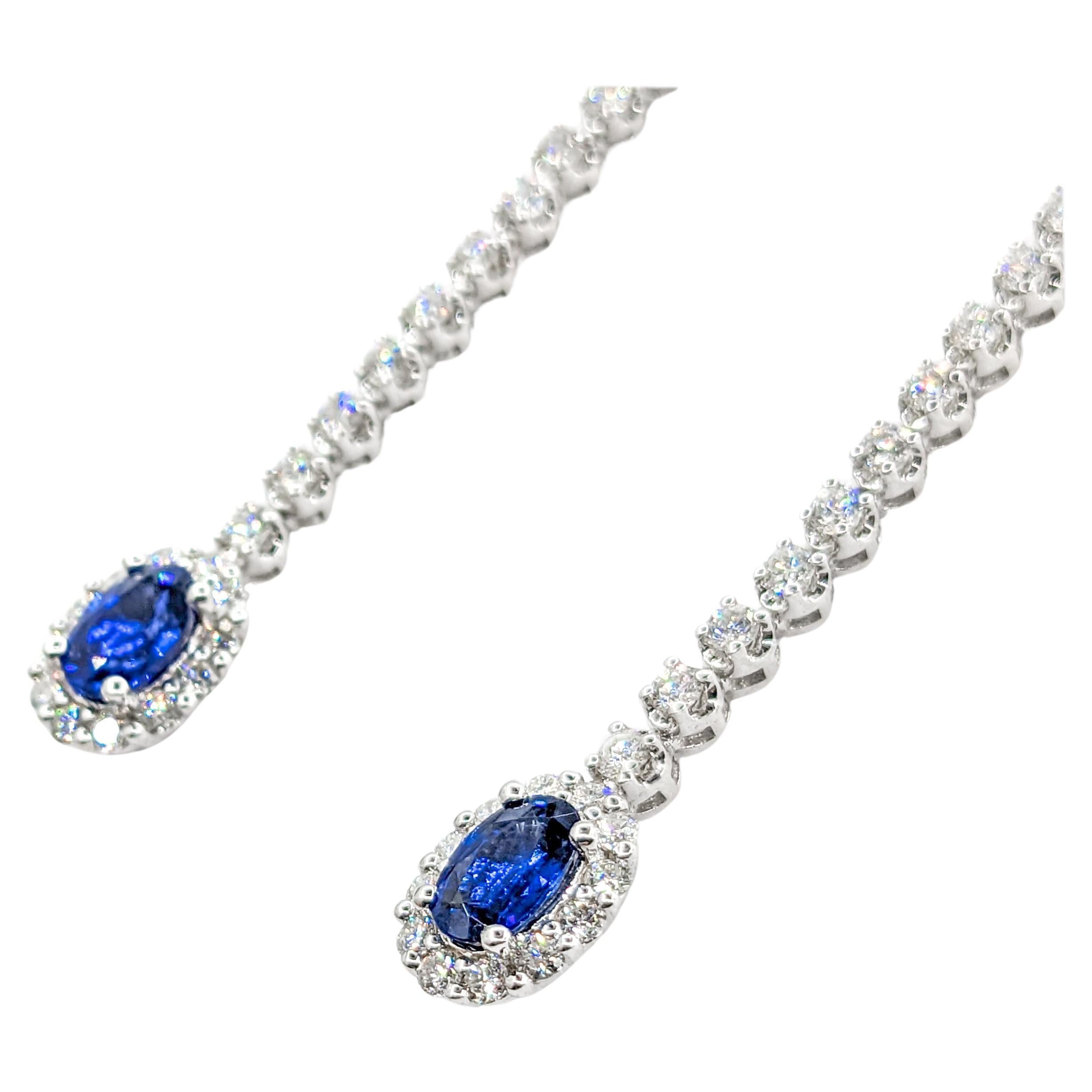Royal Blue Sapphire and Diamond Drop Earrings in 18k White Gold For ...