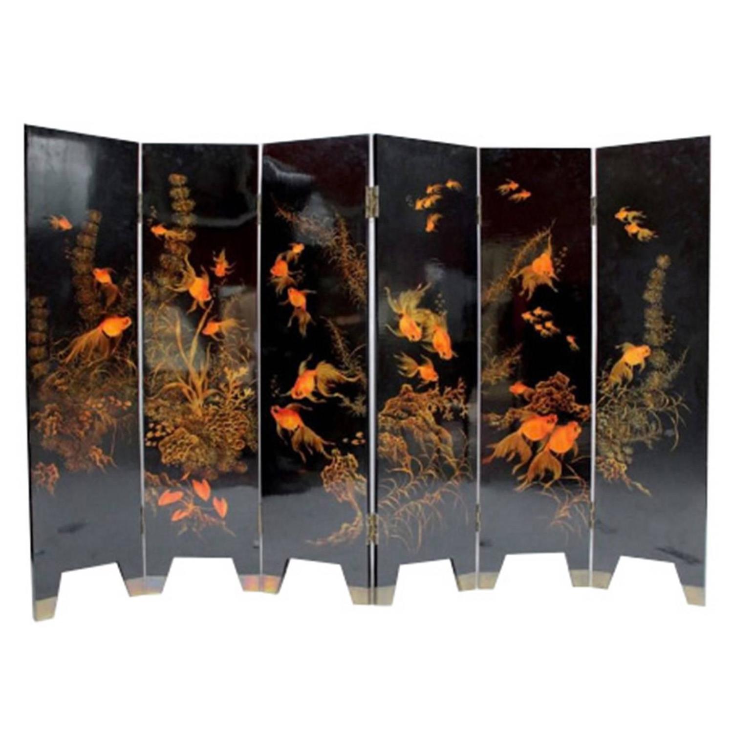 Goldfish Japanese Lacquer Screen at 1stdibs