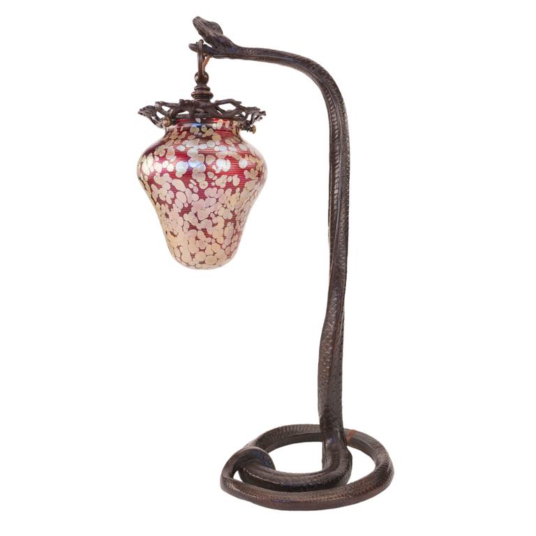 Art Nouveau Loetz Serpent Table Lamp at 1stDibs